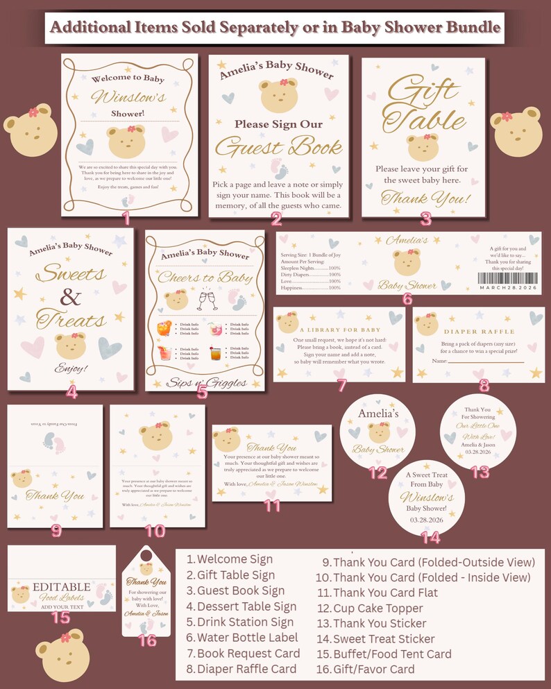 Editable Bear Baby Shower Food Tent Cards: Canva Template (digital ...