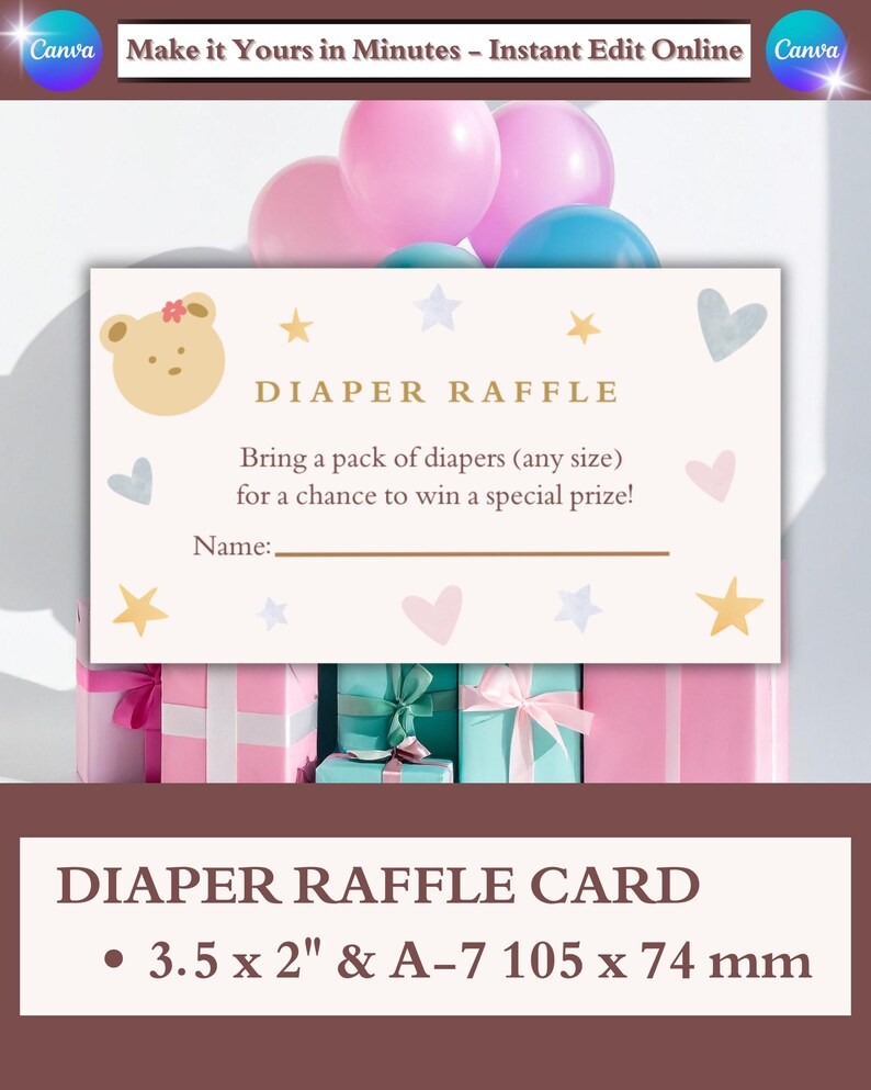Editable Baby Shower Diaper Raffle Card: Canva Template (instant ...