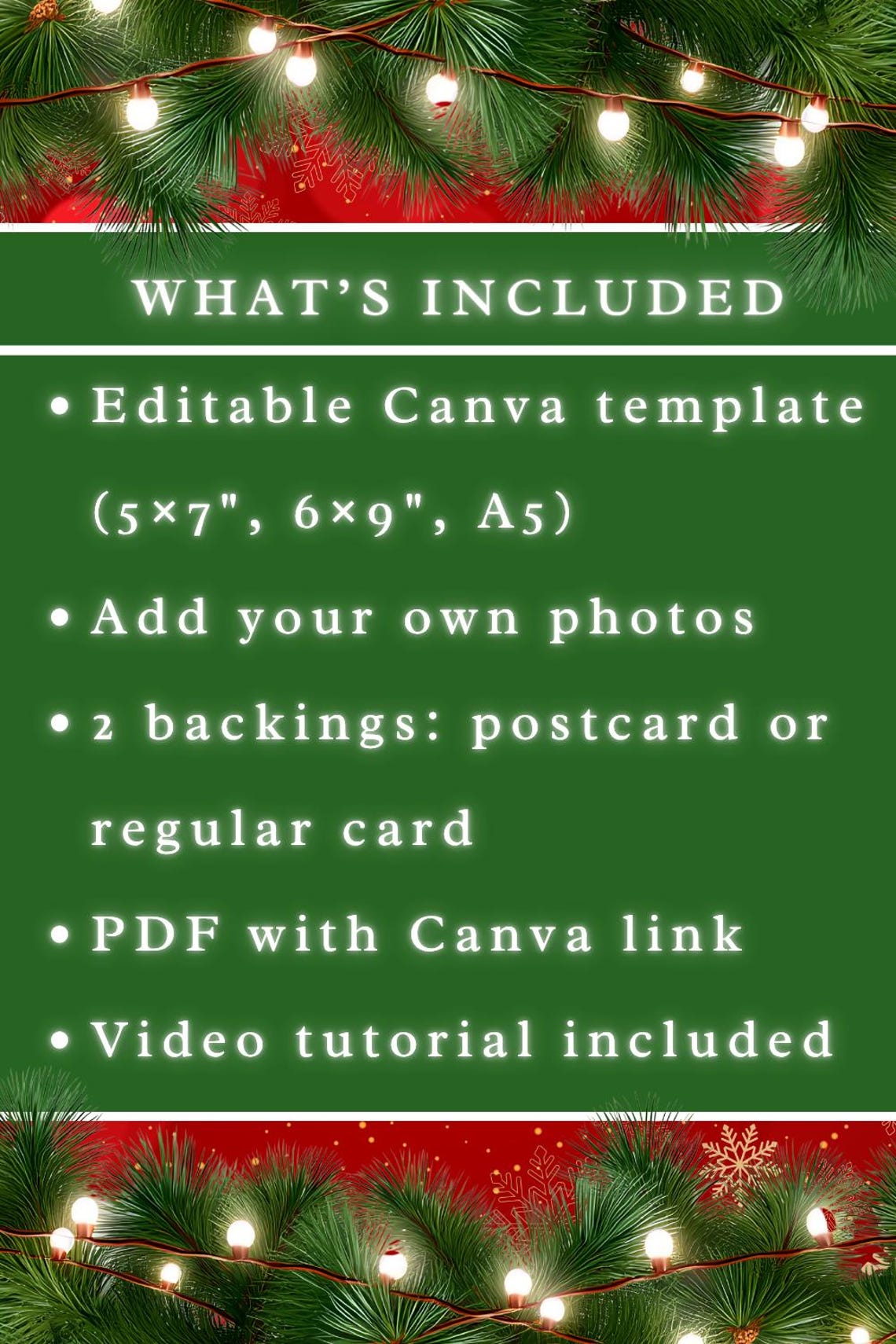 Editable Christmas Photo Card Template, 5x7 6x9 A5 Canva Template ...
