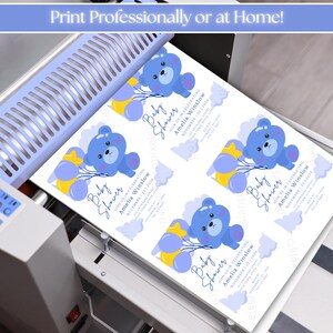 Blue Bear With Balloons Baby Shower Invitation: Simple Canva Template ...