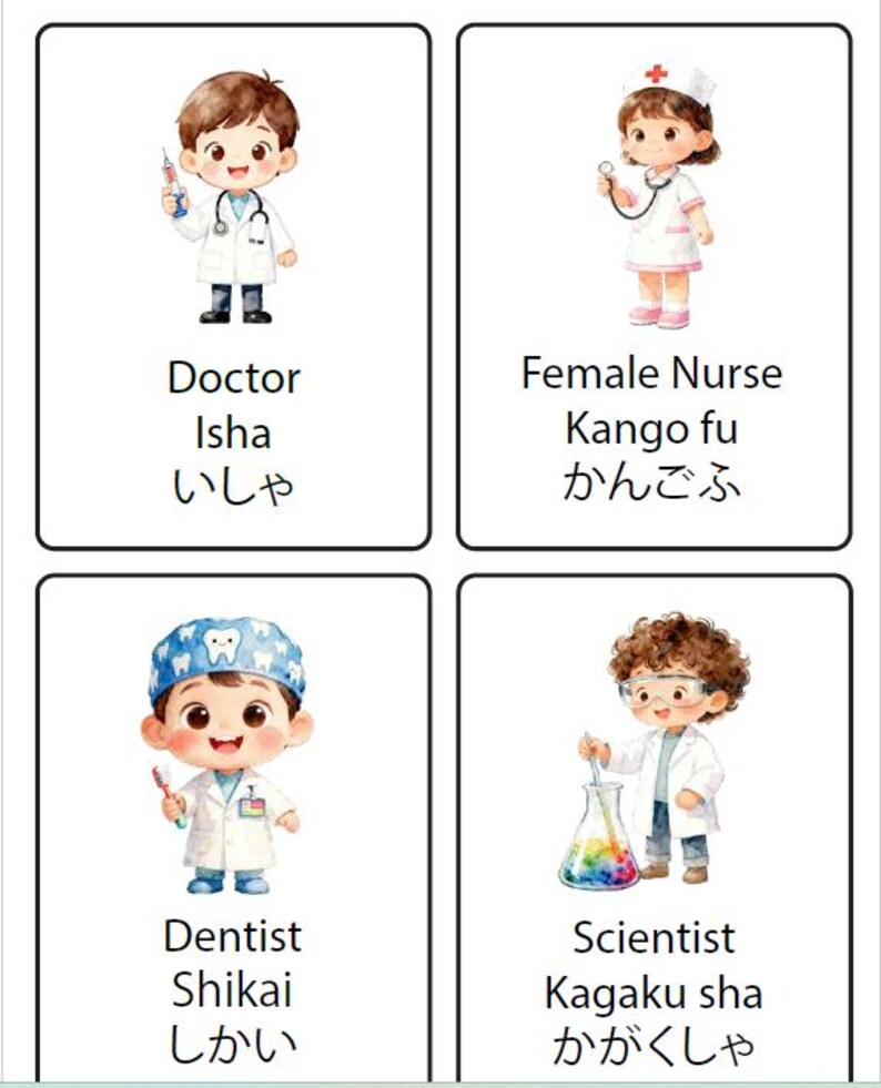 20 Occupation Names in Japanese, English and in Romaji Flashcards. - Etsy