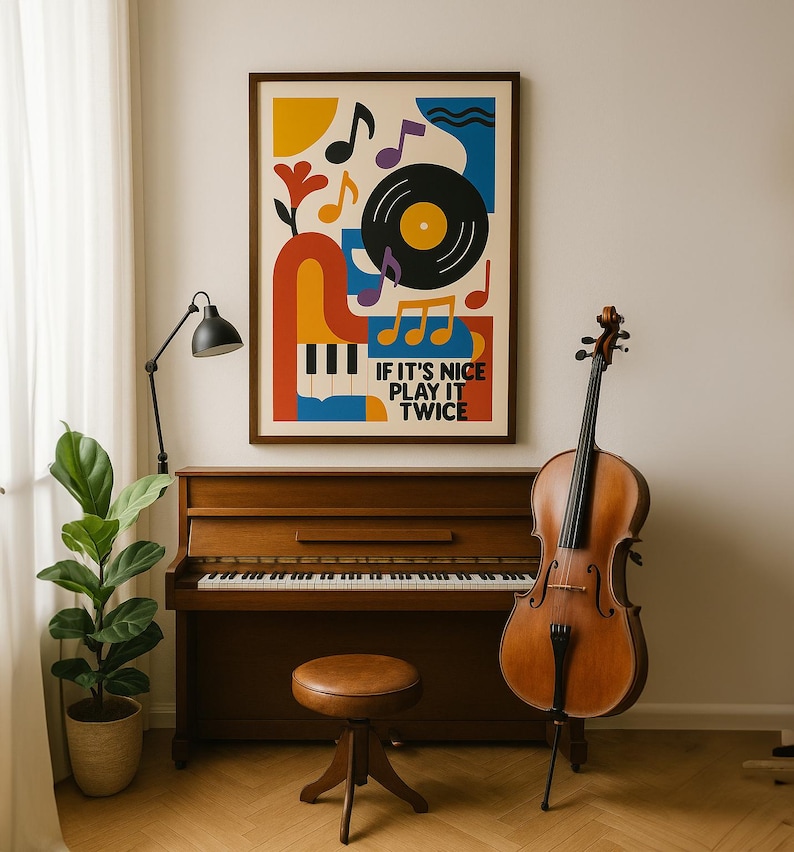 Music Quote Digital Poster – Piano and Vinyl Wall Art With Retro Jazz ...