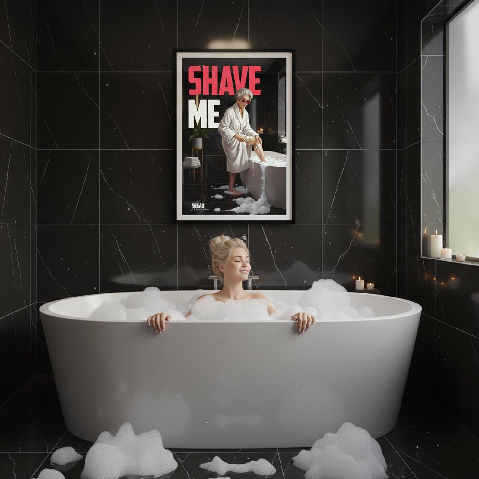 Shave Me Digital Poster – Bold Retro Bathroom Art With Funny Glam ...