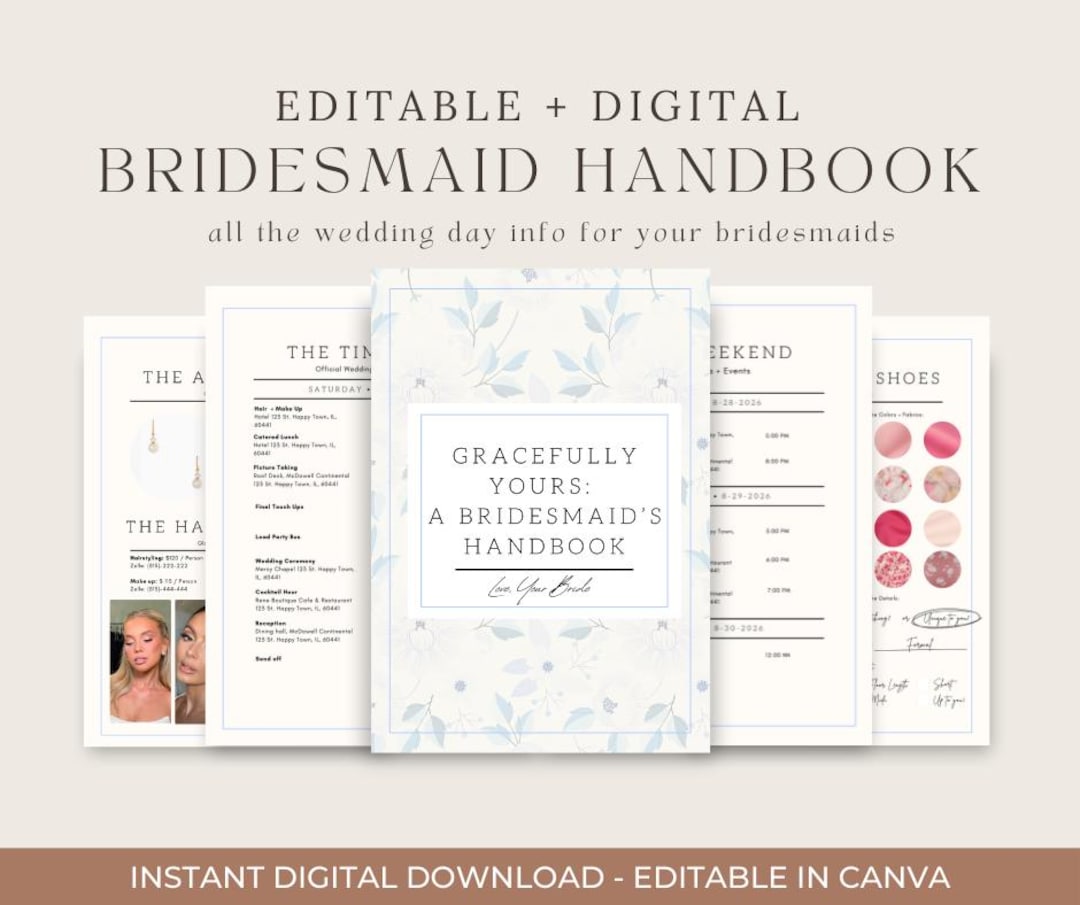 Editable Bridesmaid Handbook Template | Bridal Party Guide | Canva ...