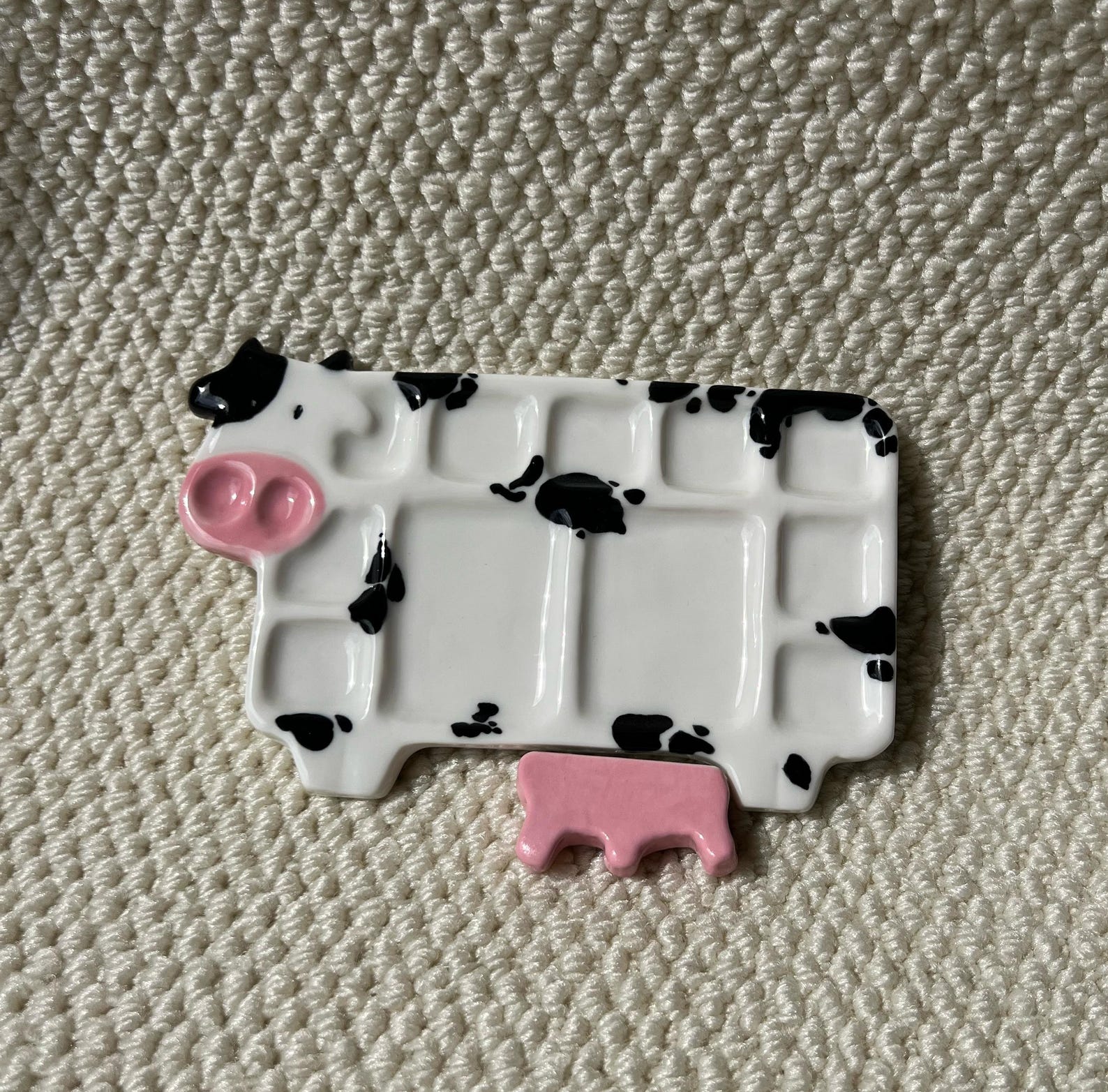 Cow Ceramic Paint Palette With Brush Holder – Creative Artist Palette ...