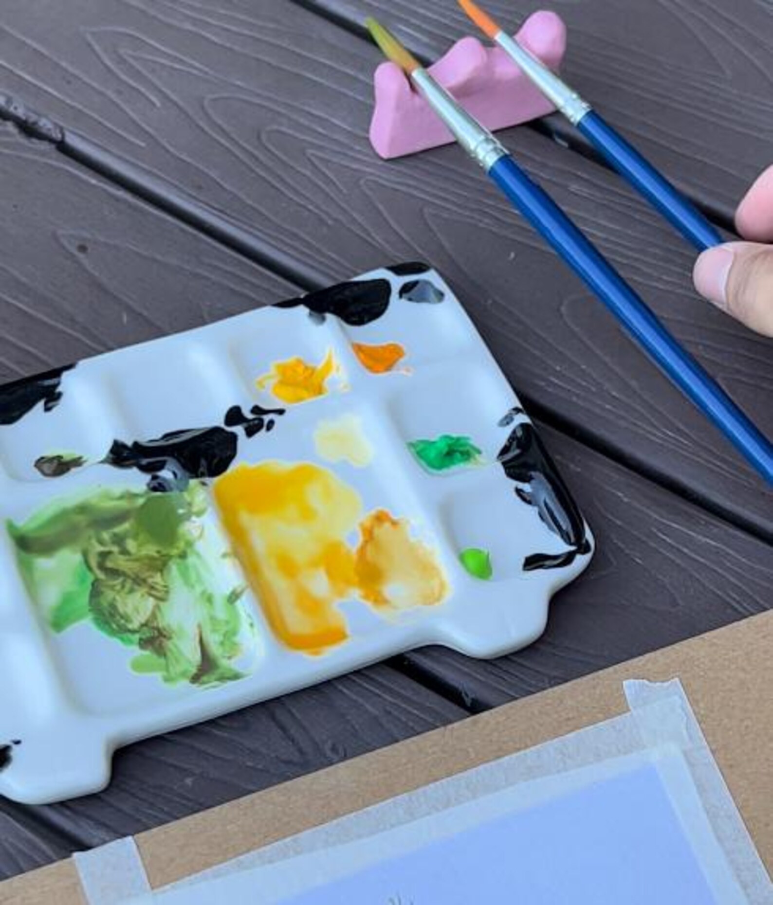 Cow Ceramic Paint Palette With Brush Holder – Creative Artist Palette ...