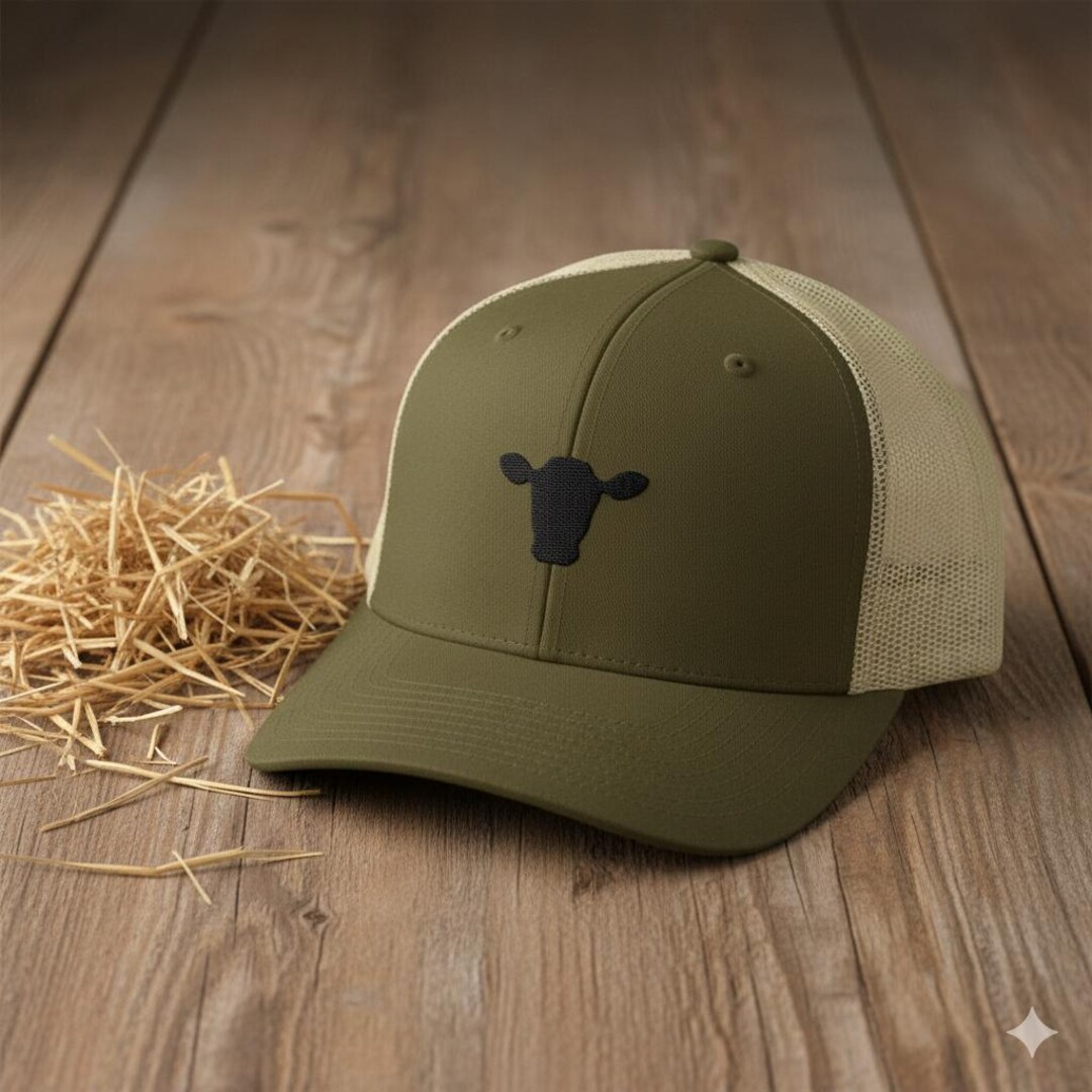 Cow Head Snapback Trucker Cap | Farm Animal Logo, Embroidered Mesh Hat ...
