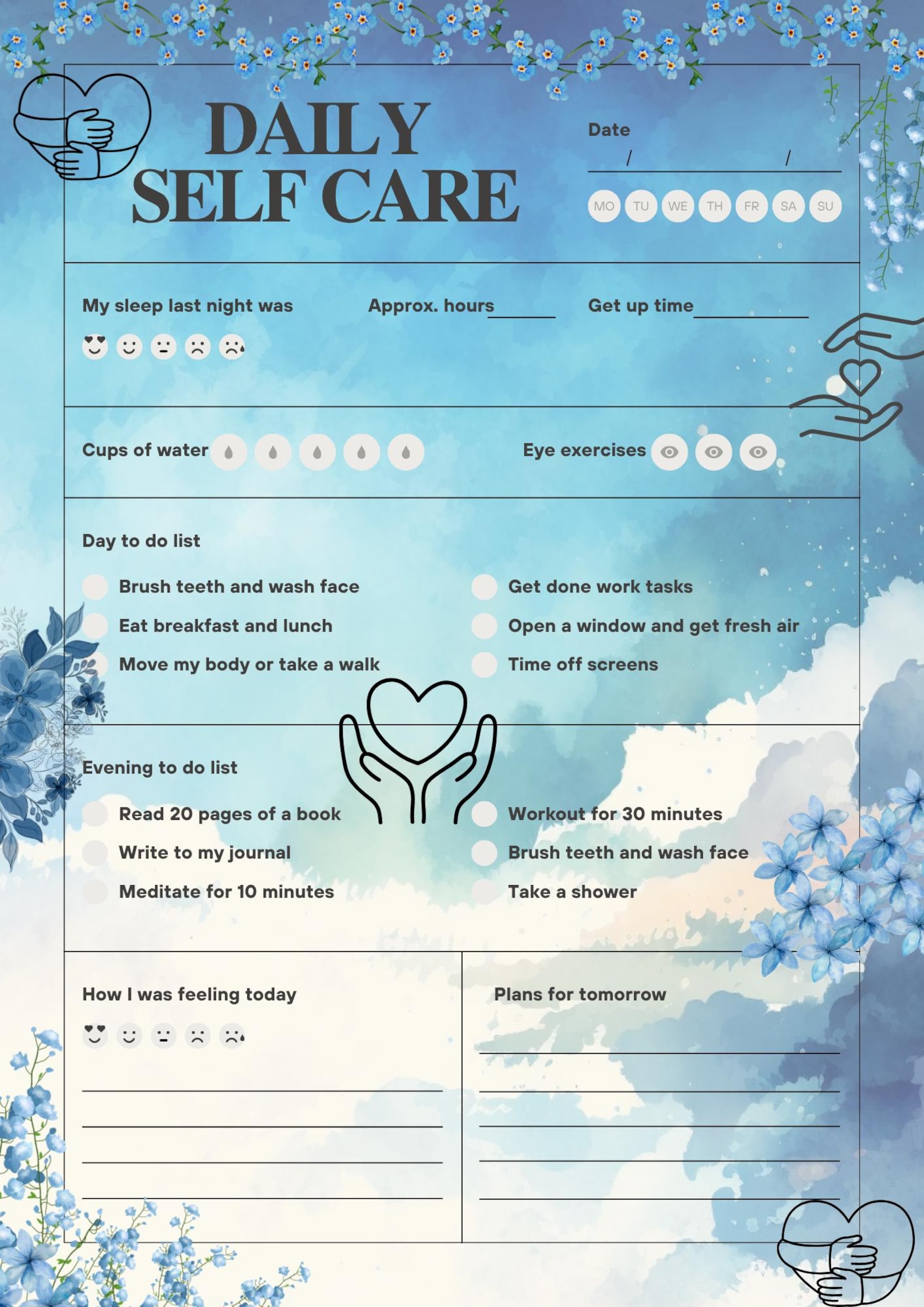 Editable Weekly Self‑care Template Set | Printable & Custom Wellness ...