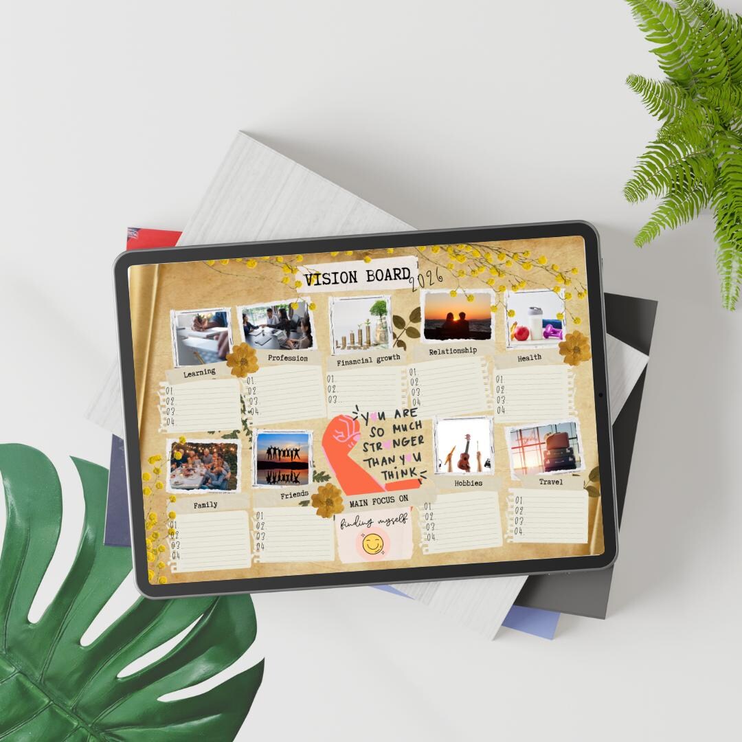 Editable Vision Board Template Canva | Digital Vision Board | Goal ...