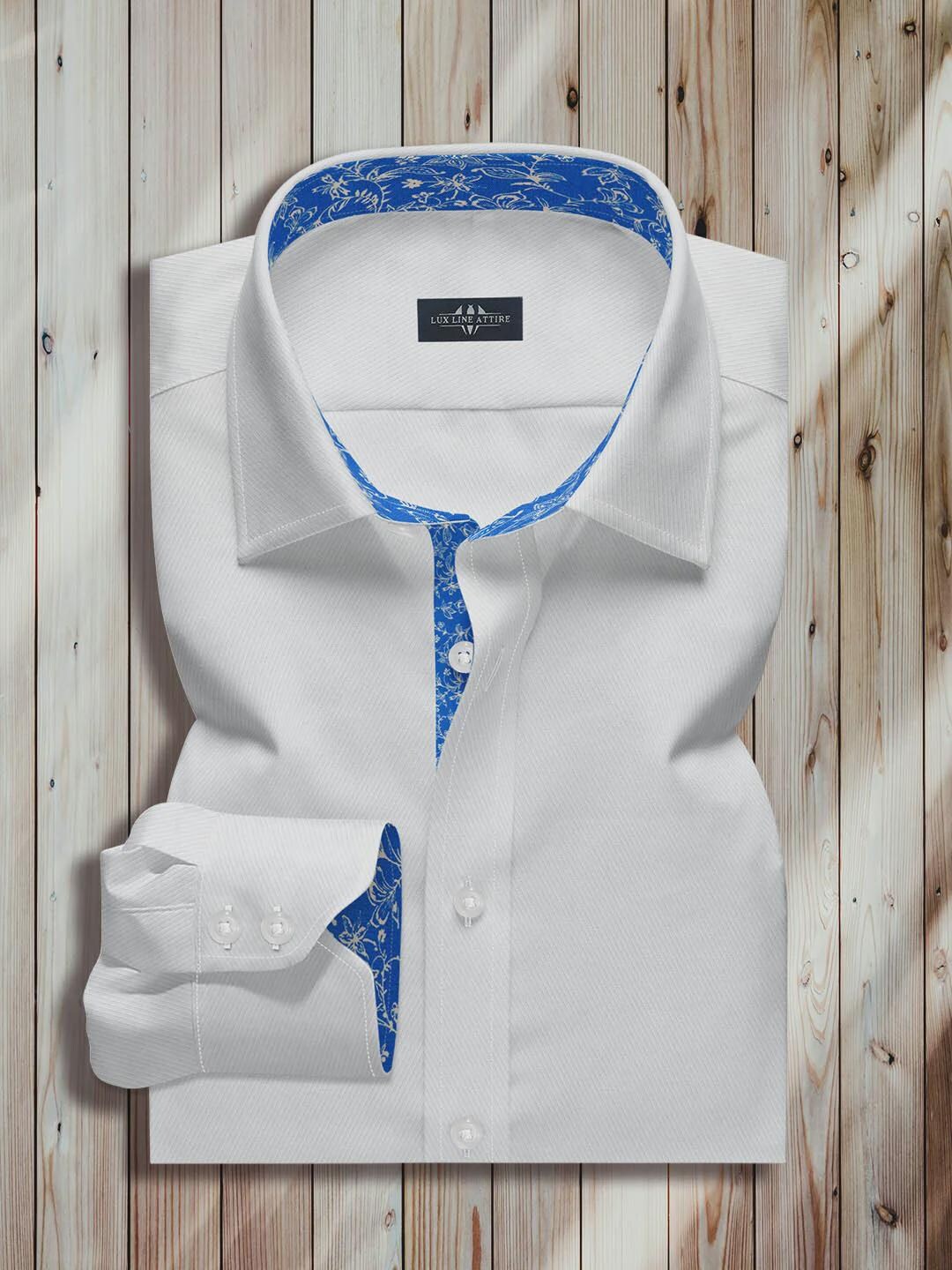 White Royal Twill Straight Medium Collar Angle Cuff Dress Shirt: Giza ...