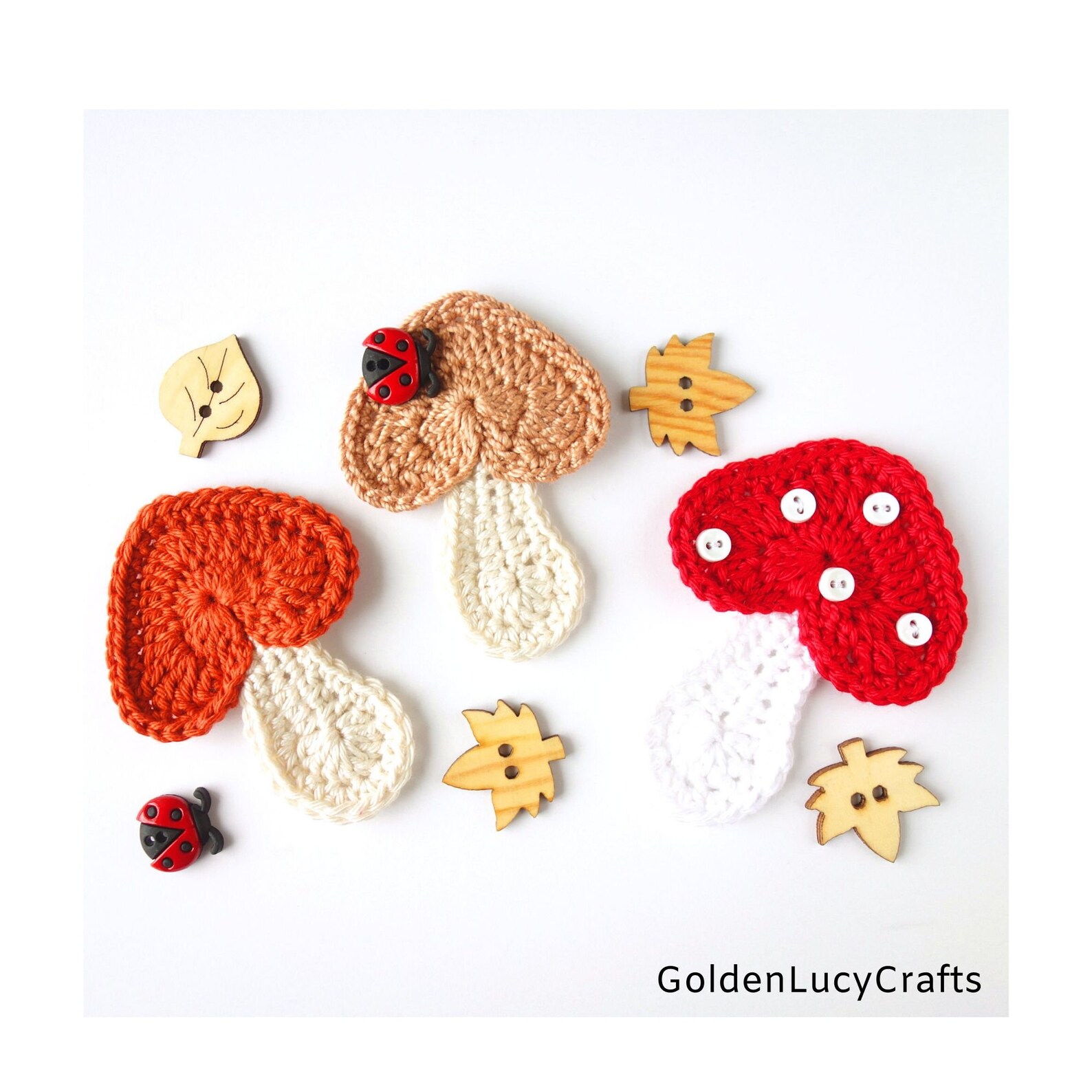 Crochet Pattern Mushroom Applique, Heart-shaped Mushroom, Crochet Motif ...