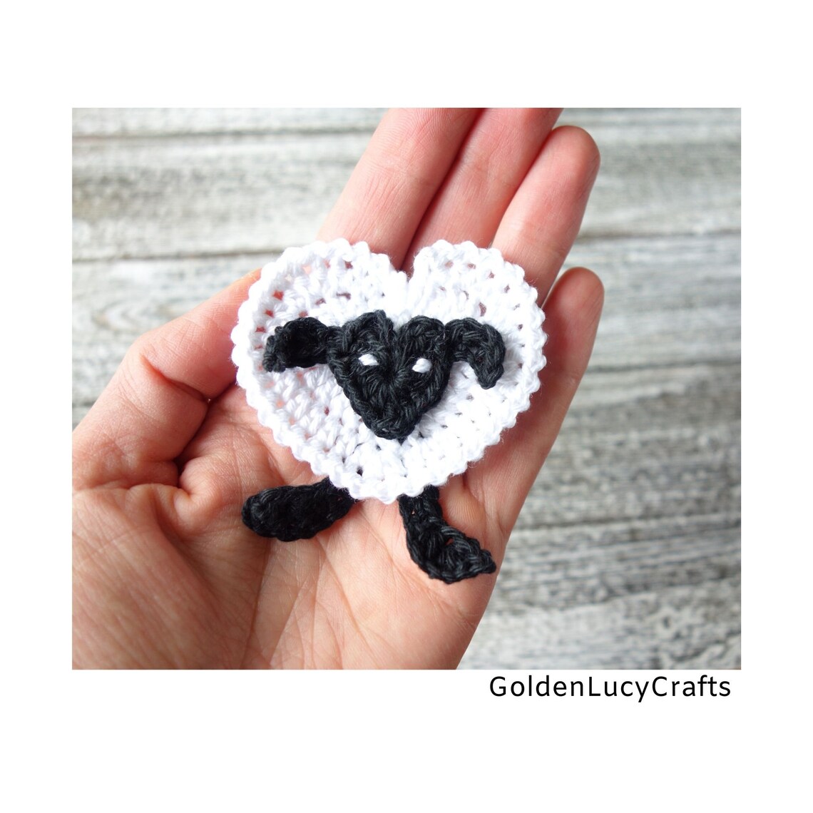 Crochet Pattern Sheep Applique, Heart-shaped Sheep, Farm Animals, Lamb ...