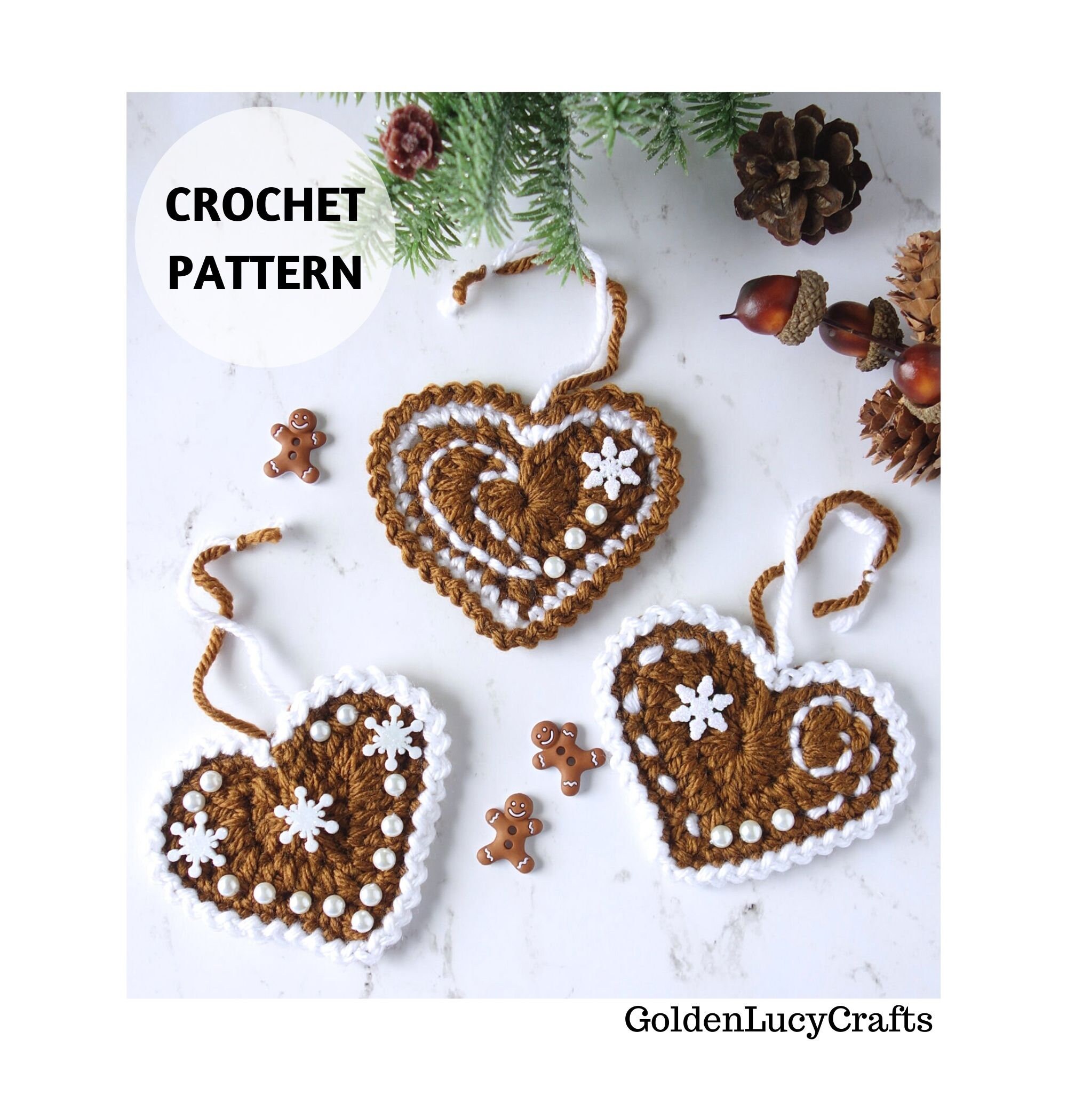 CROCHET PATTERN Gingerbread Heart Christmas Ornament - Etsy