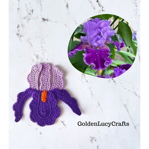 CROCHET PATTERN Iris Flower Applique Motif Embellishment - Etsy