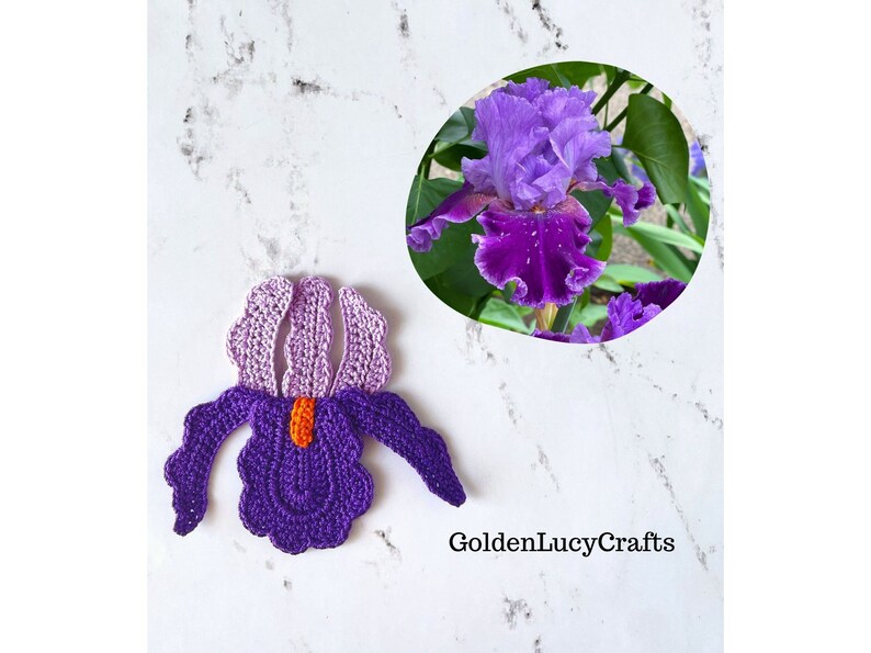 CROCHET PATTERN Iris Flower Applique Motif Embellishment - Etsy