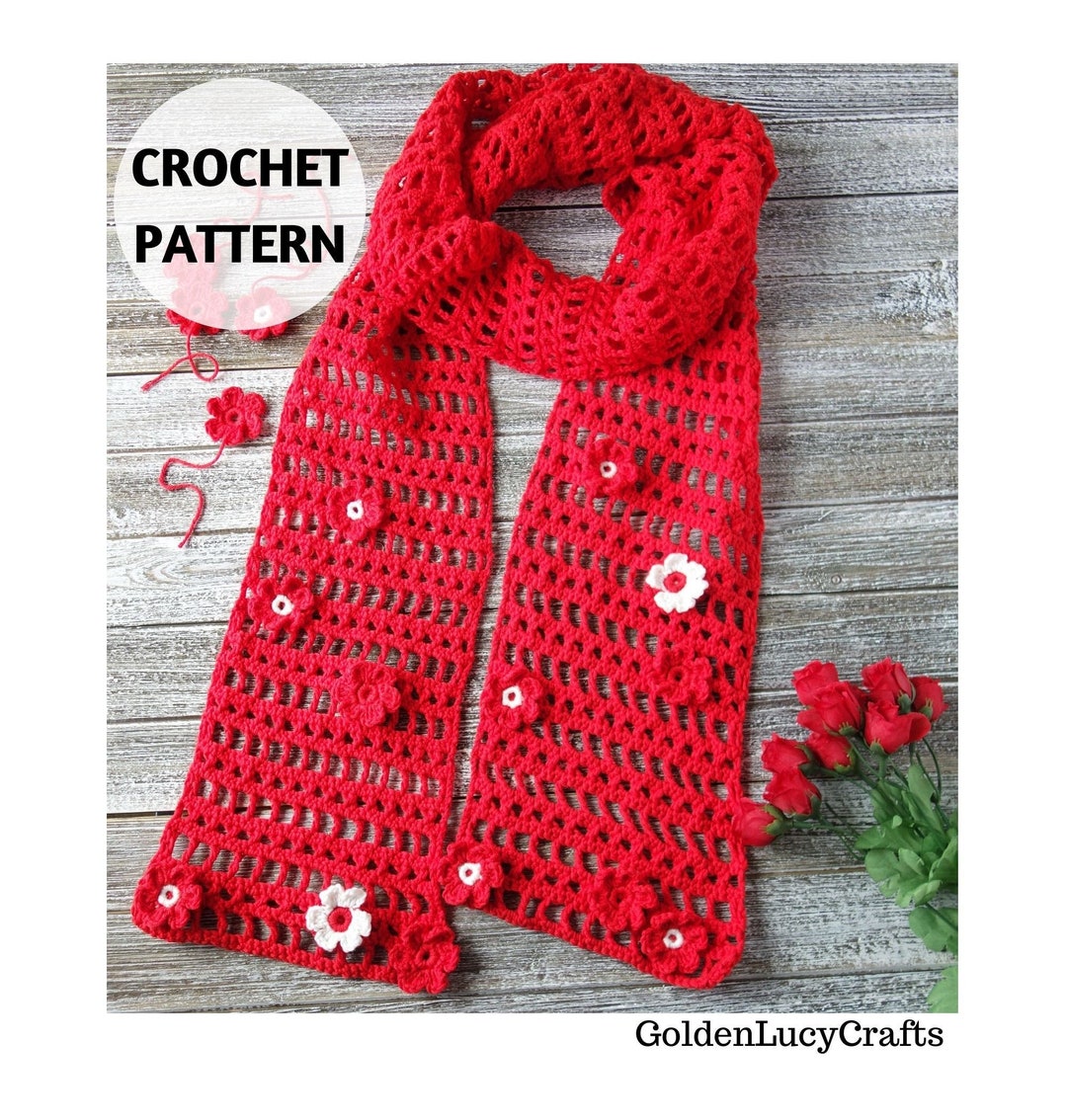 CROCHET PATTERN Lace Floral Scarf Red Women's Scarf - Etsy