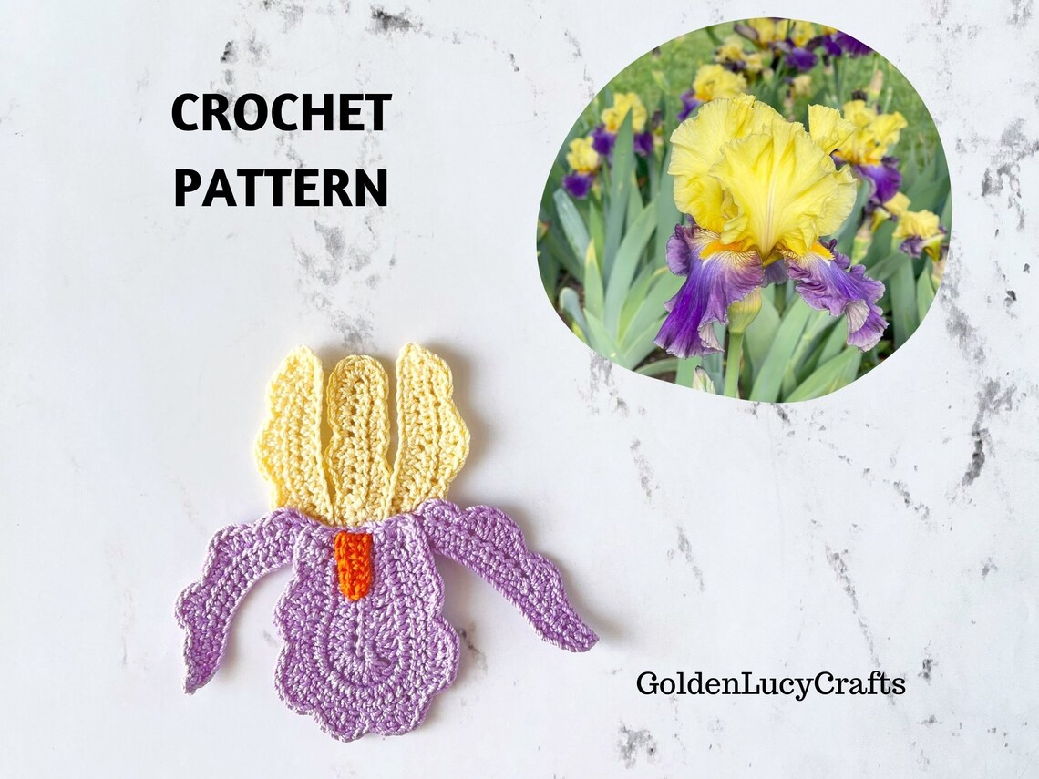 CROCHET PATTERN Iris Flower Applique Motif Embellishment - Etsy
