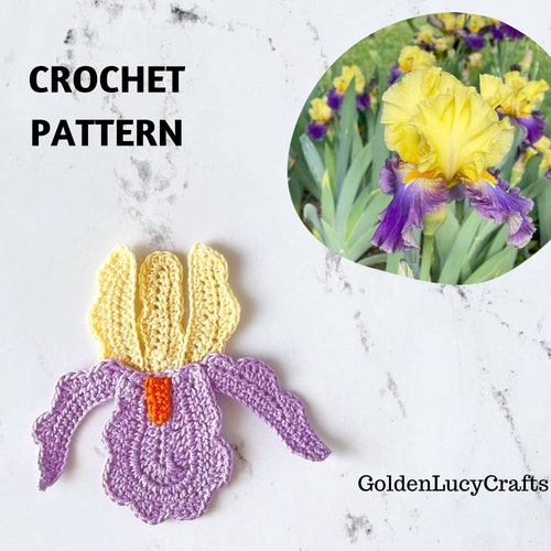 CROCHET PATTERN Iris Flower Applique Motif Embellishment - Etsy