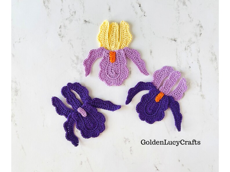 CROCHET PATTERN Iris Flower Applique Motif Embellishment - Etsy