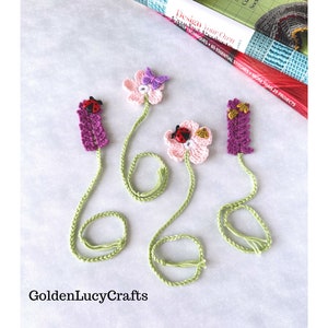 CROCHET PATTERN Flower Bookmarks, Lavender Bookmark, Cherry Blossom ...