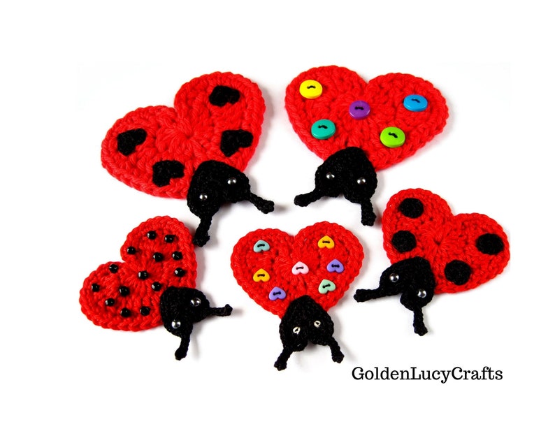 CROCHET PATTERN Ladybug Applique Heart Shaped Ladybug Motif - Etsy