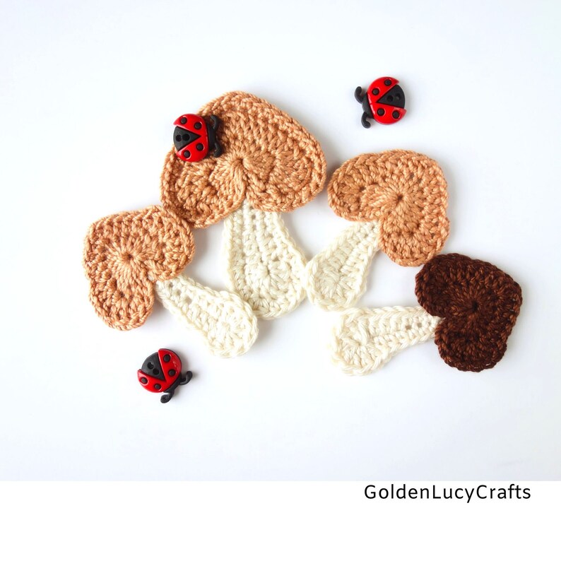 Crochet Pattern Mushroom Applique, Heart-shaped Mushroom, Crochet Motif ...