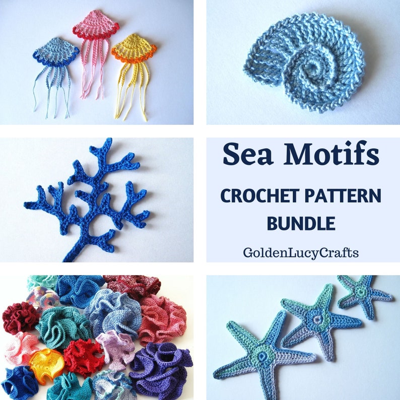 CROCHET PATTERN Bundle Sea Motifs Ocean Theme Applique DIY - Etsy