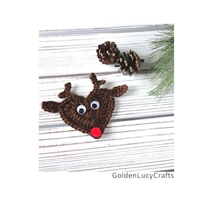CROCHET PATTERN Reindeer Christmas Ornament Applique, Heart-shaped ...