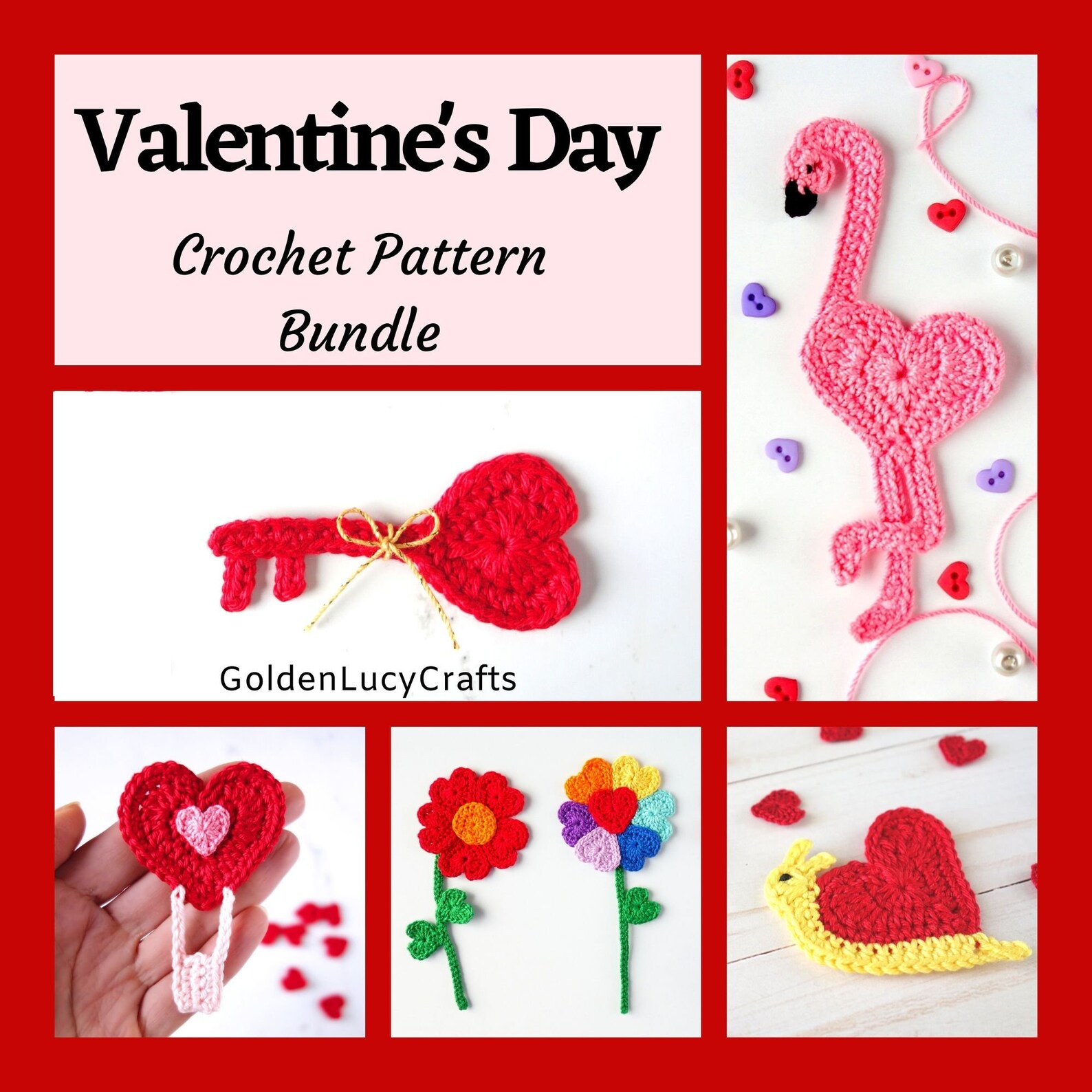 CROCHET PATTERN BUNDLE Valentine's Day Applique Motif - Etsy