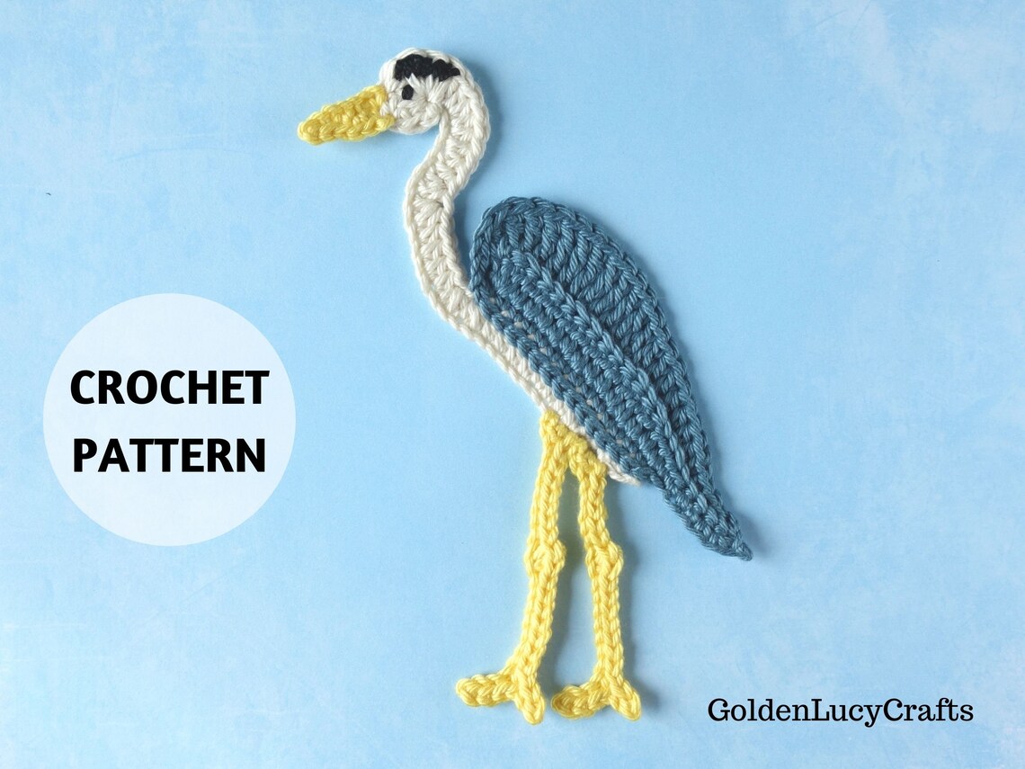 CROCHET PATTERN Blue Heron Applique Bird Motif Embellishment - Etsy