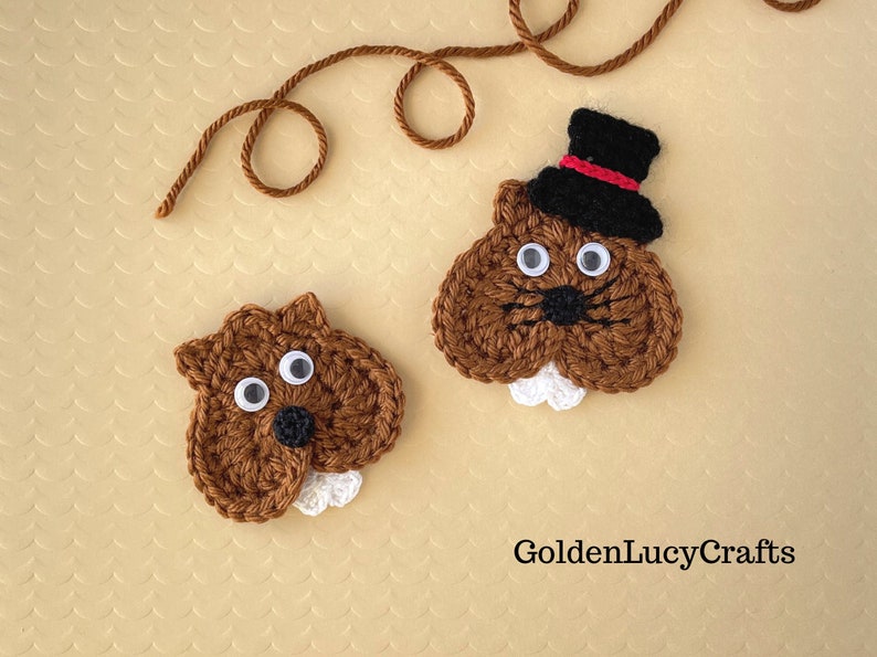 CROCHET PATTERN Groundhog Applique Heart-shaped Animal Motif ...