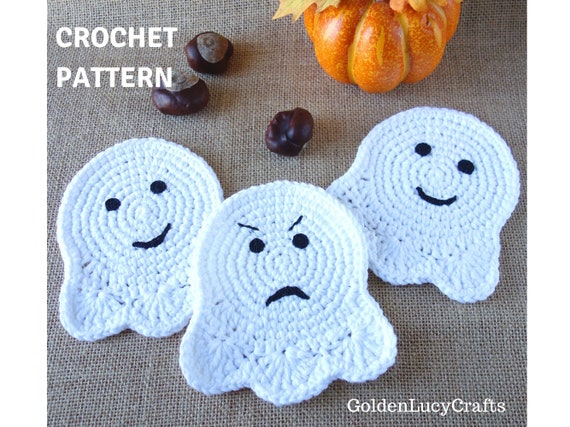 CROCHET PATTERN Ghost Coaster Applique Motif Halloween | Etsy