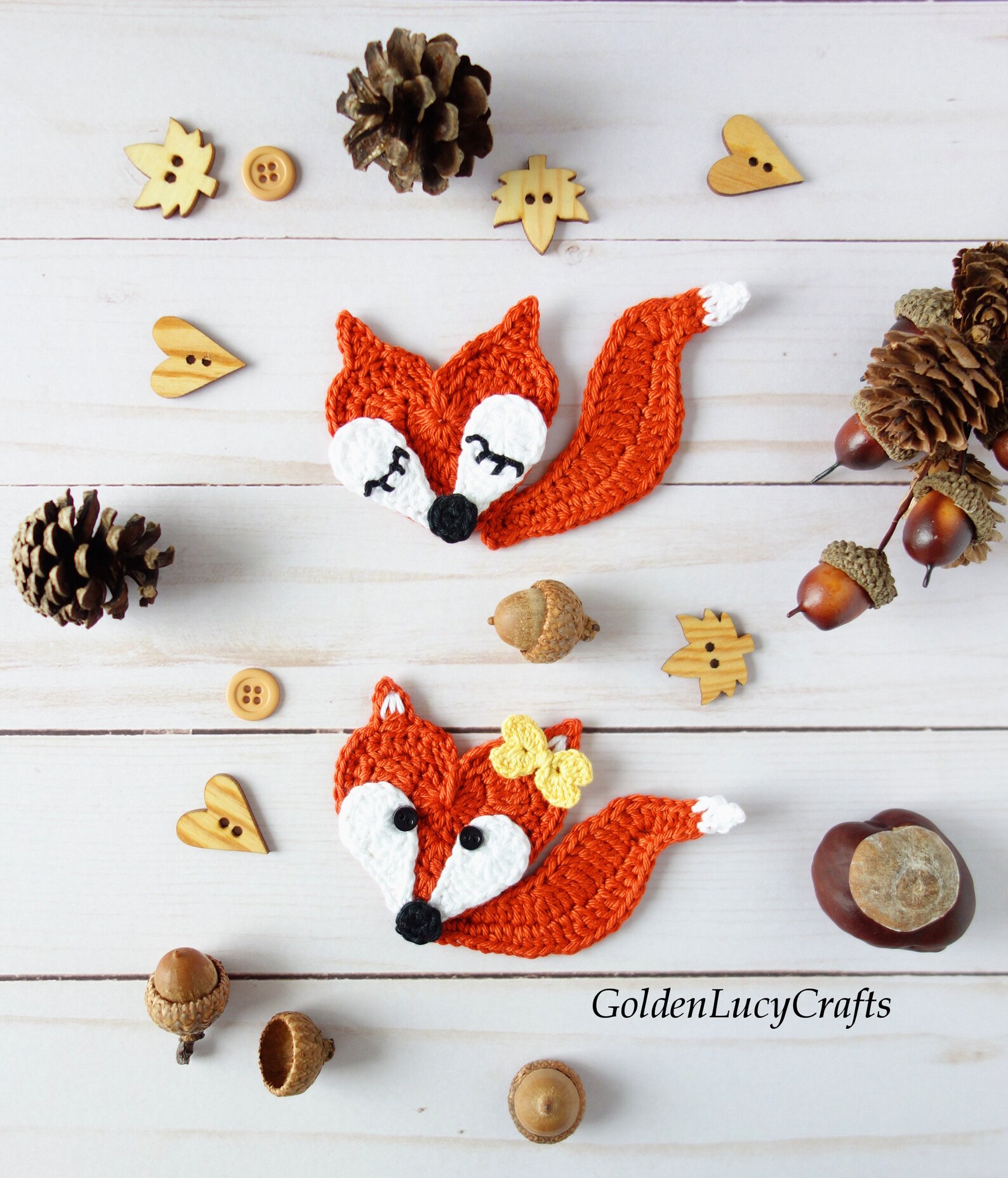 Crochet Pattern Fox Applique, Heart-shaped Fox, Forest Animal, Crochet ...