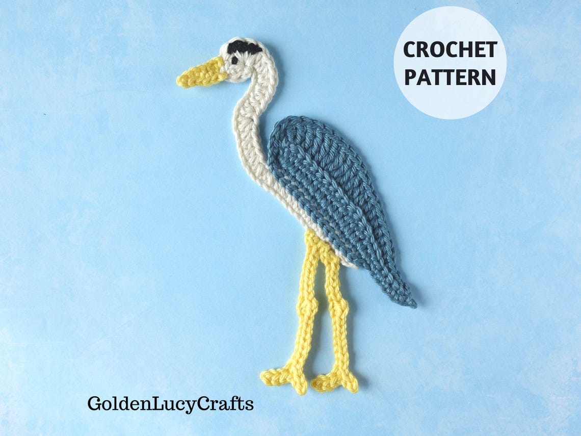 CROCHET PATTERN Blue Heron Applique Bird Motif Embellishment - Etsy