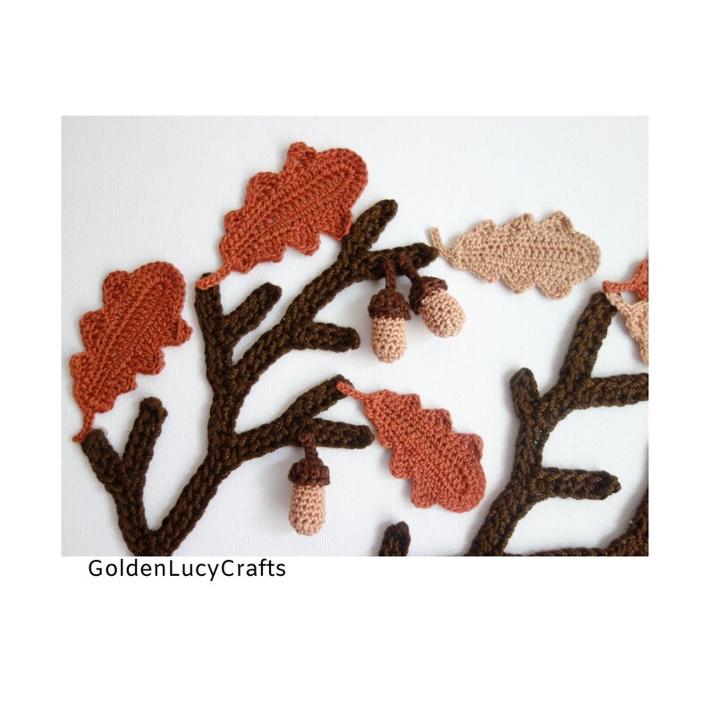 Crochet Pattern Oak Tree Branch Fall Autumn Acorns DIY Wall Art Wall ...
