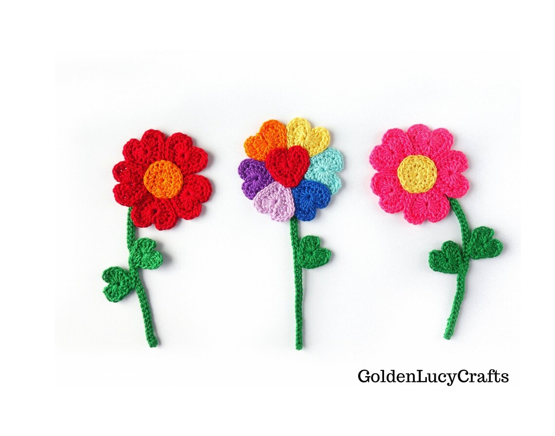 CROCHET PATTERN Heart Flower, Crochet Applique, Motif, Embellishment ...