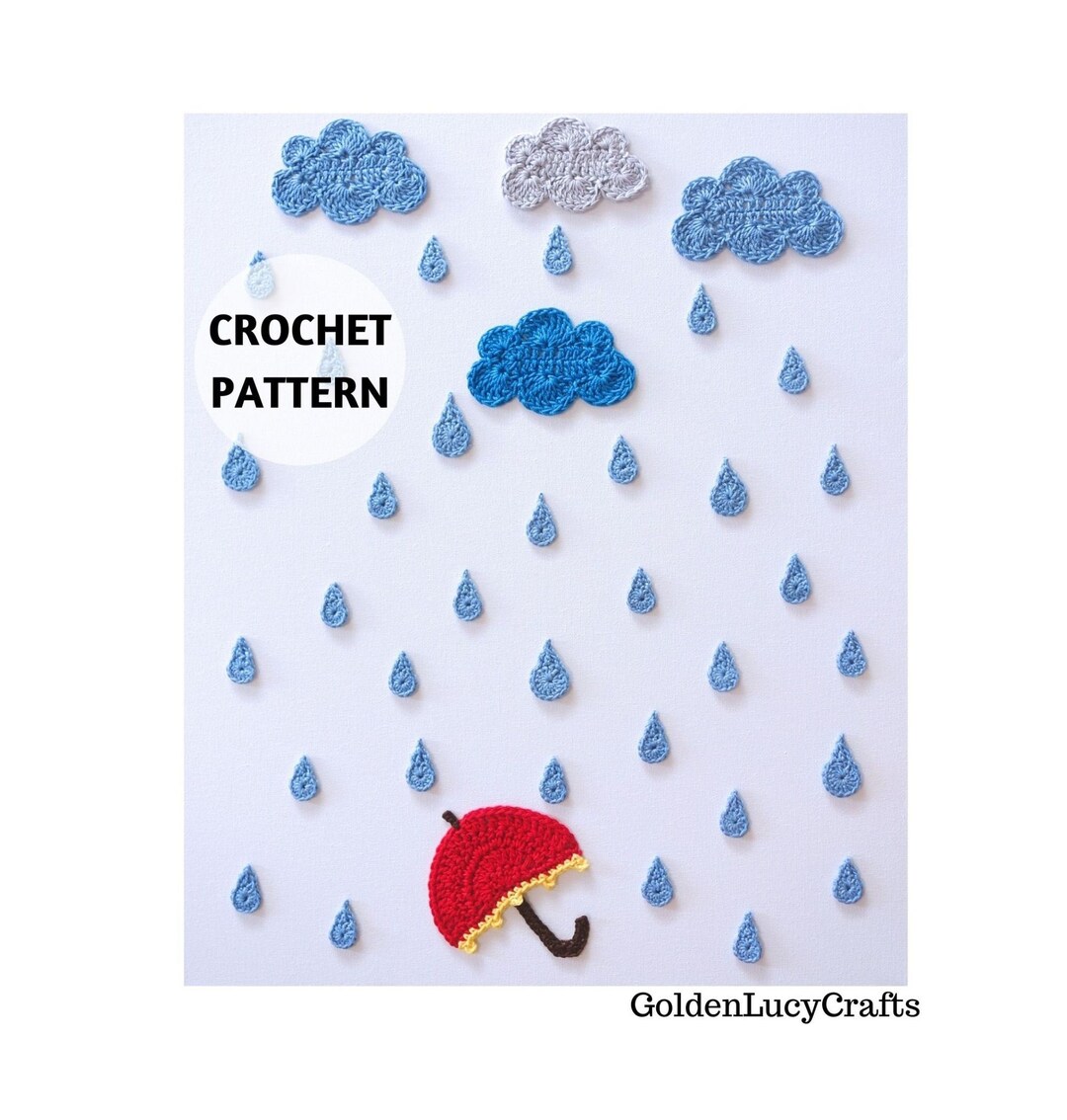 Crochet Pattern Cloud, Raindrops, Umbrella Appliques - Etsy