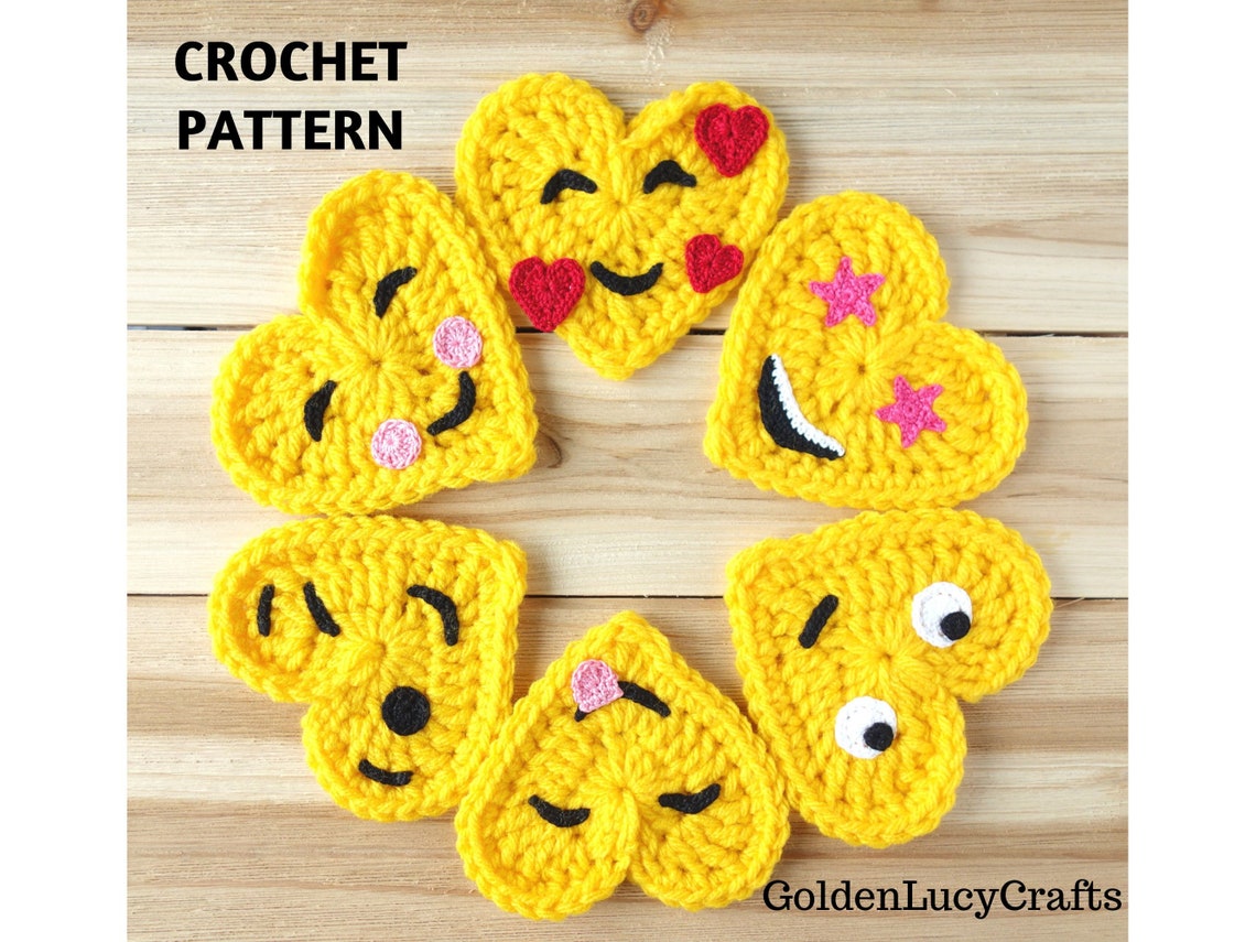 CROCHET PATTERN Heart Faces, Set 2, Valentine's Day, Embellishment ...