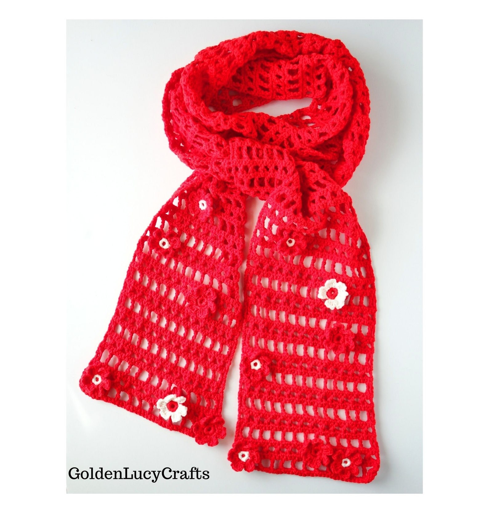 CROCHET PATTERN Lace Floral Scarf Red Women's Scarf - Etsy