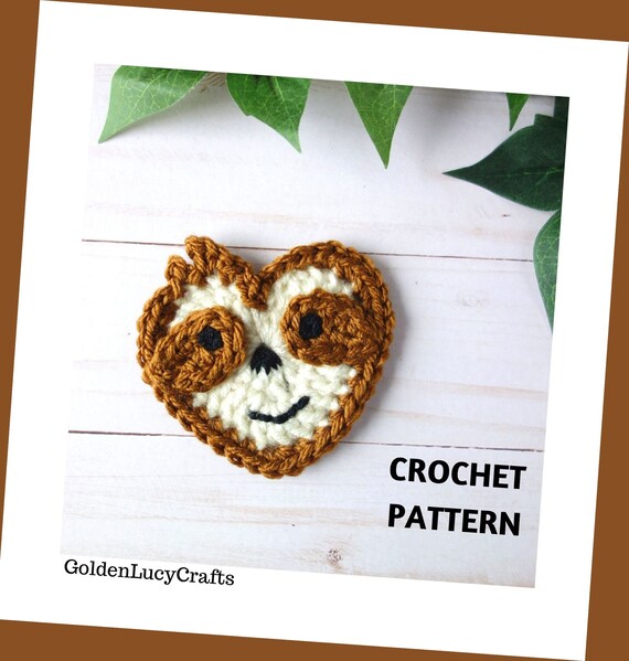 CROCHET PATTERN Sloth Applique Cute Heart-Shaped Sloth | Etsy