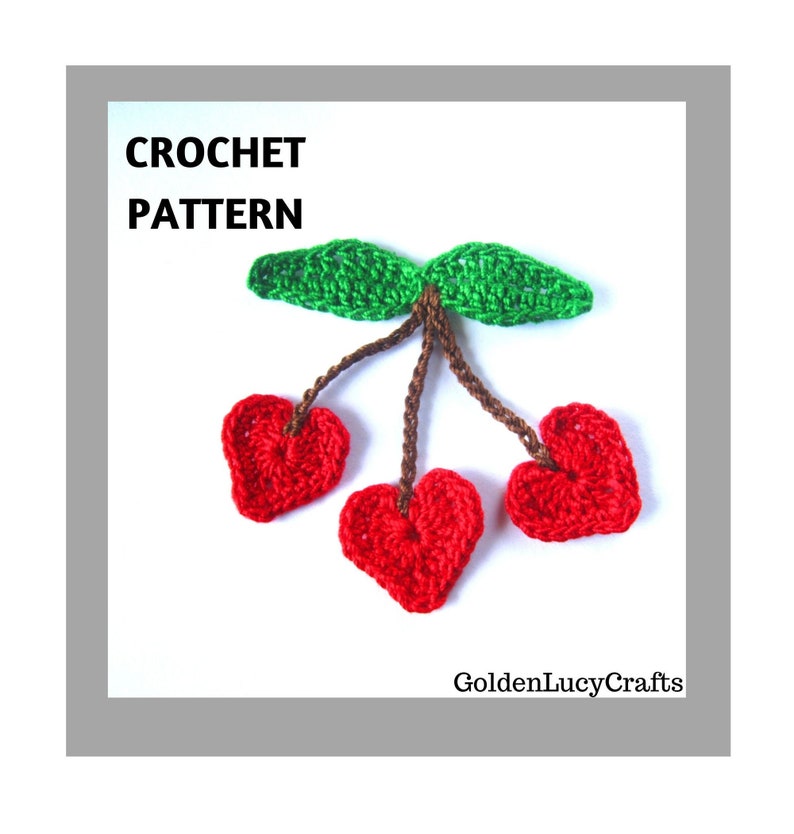 CROCHET PATTERN Cherry Applique Heart Cherries Motif - Etsy