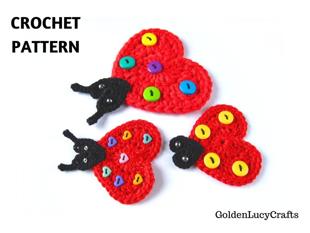 CROCHET PATTERN Ladybug Applique, Heart Shaped Ladybug, Motif ...