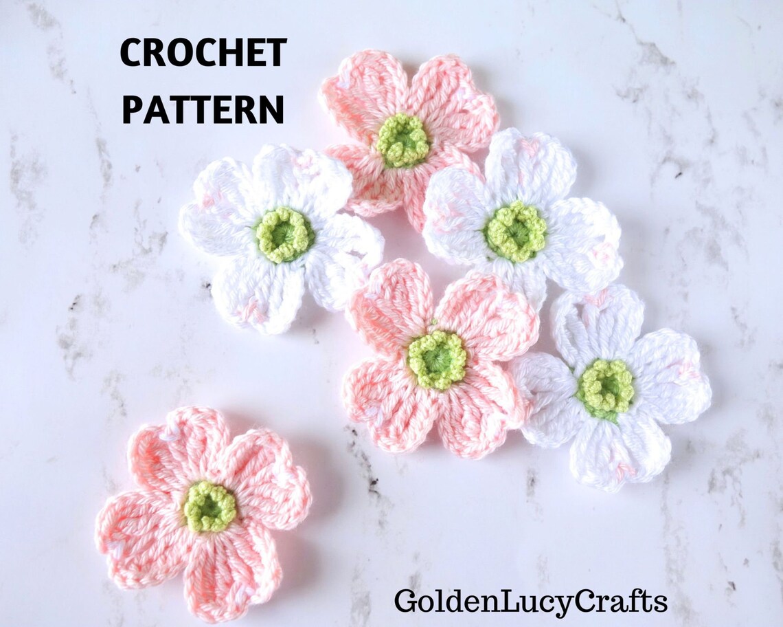 Crochet Pattern Dogwood Flower, Crochet Applique, Motif, Embellishment ...