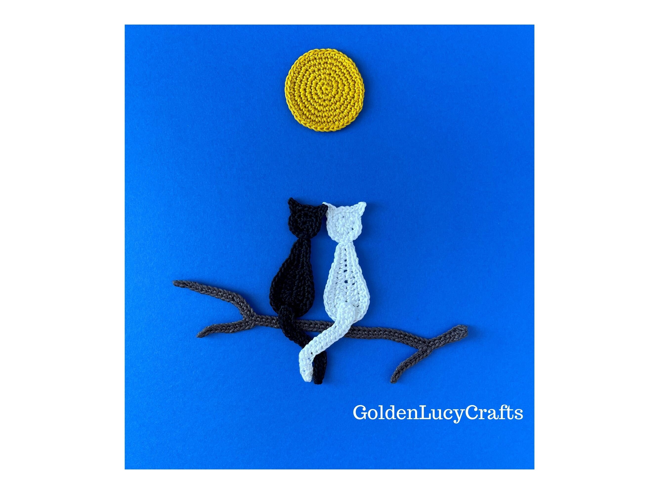 CROCHET PATTERN Cats and a Full Moon Applique Embellishment - Etsy