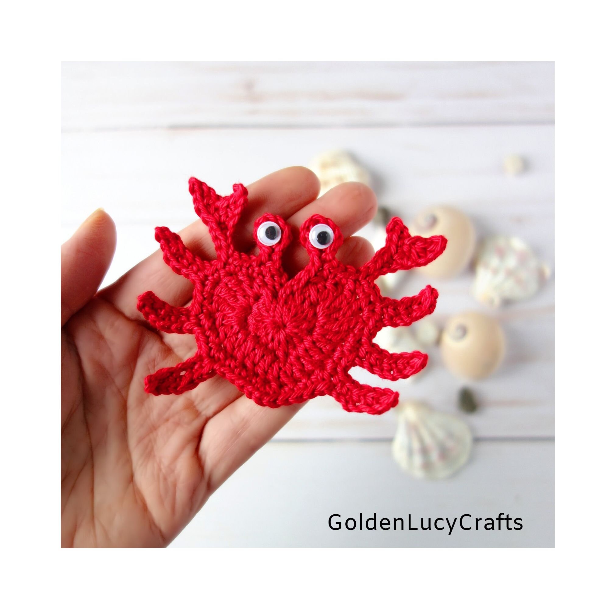 Crochet Pattern Crab Applique, Heart-shaped Crab, Ocean, Sea Motif, Sea ...
