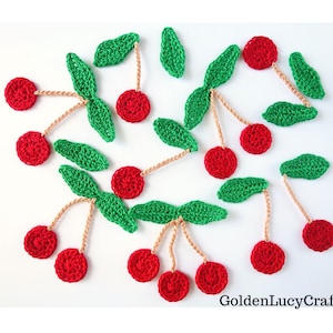 CROCHET PATTERN Cherry Applique, Heart Cherries, Motif, Embellishment ...