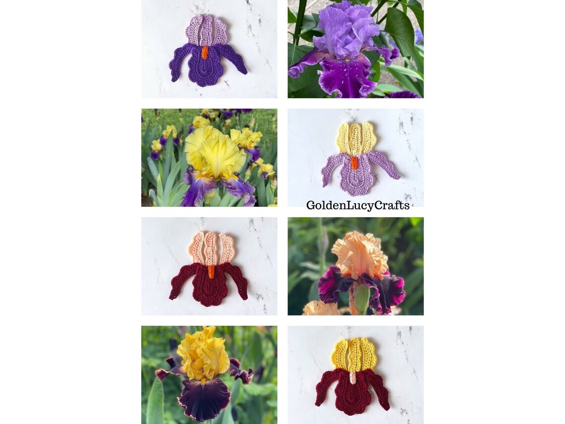 CROCHET PATTERN Iris Flower Applique Motif Embellishment - Etsy