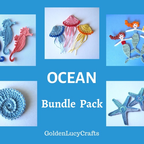 Ocean Bundle Pack 5 Crochet Appliques PATTERNS - Etsy