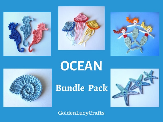 Ocean Bundle Pack 5 Crochet Appliques PATTERNS - Etsy