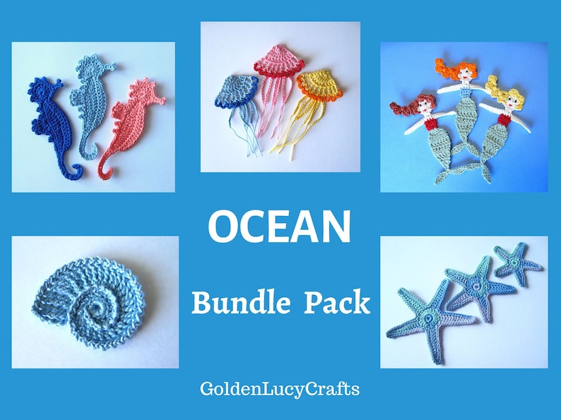 Ocean Bundle Pack 5 Crochet Appliques PATTERNS - Etsy